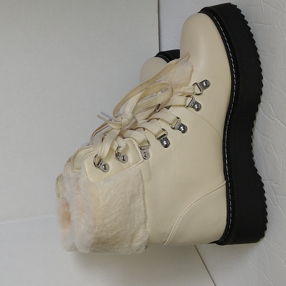 Nicole Miller | Shoes | Nicole Miller Ivory Boots Faux Fur Combat Moto ...